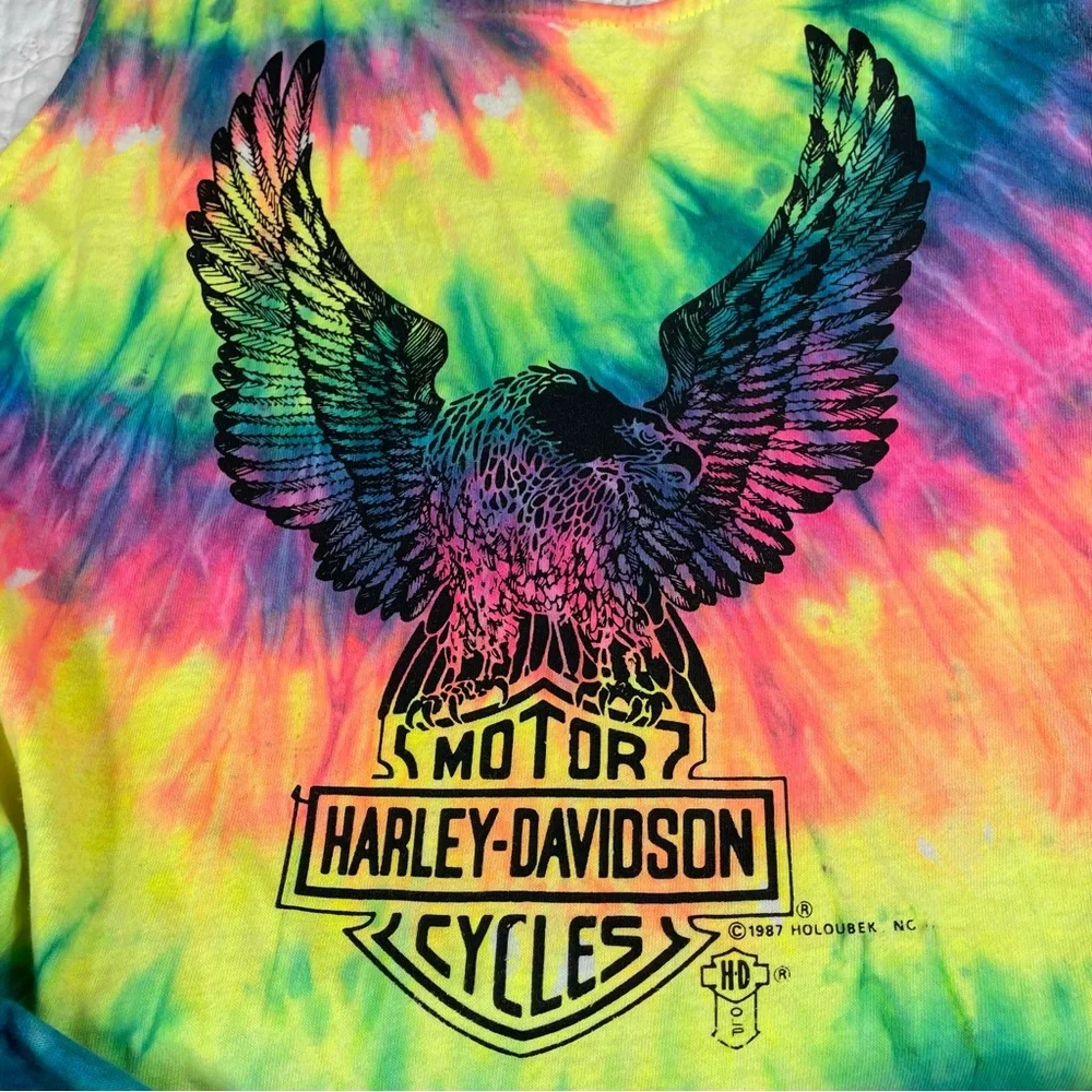 Vintage | Dresses | Harley Davidson 987 Holoubek Tie Dye Mini Flare ...